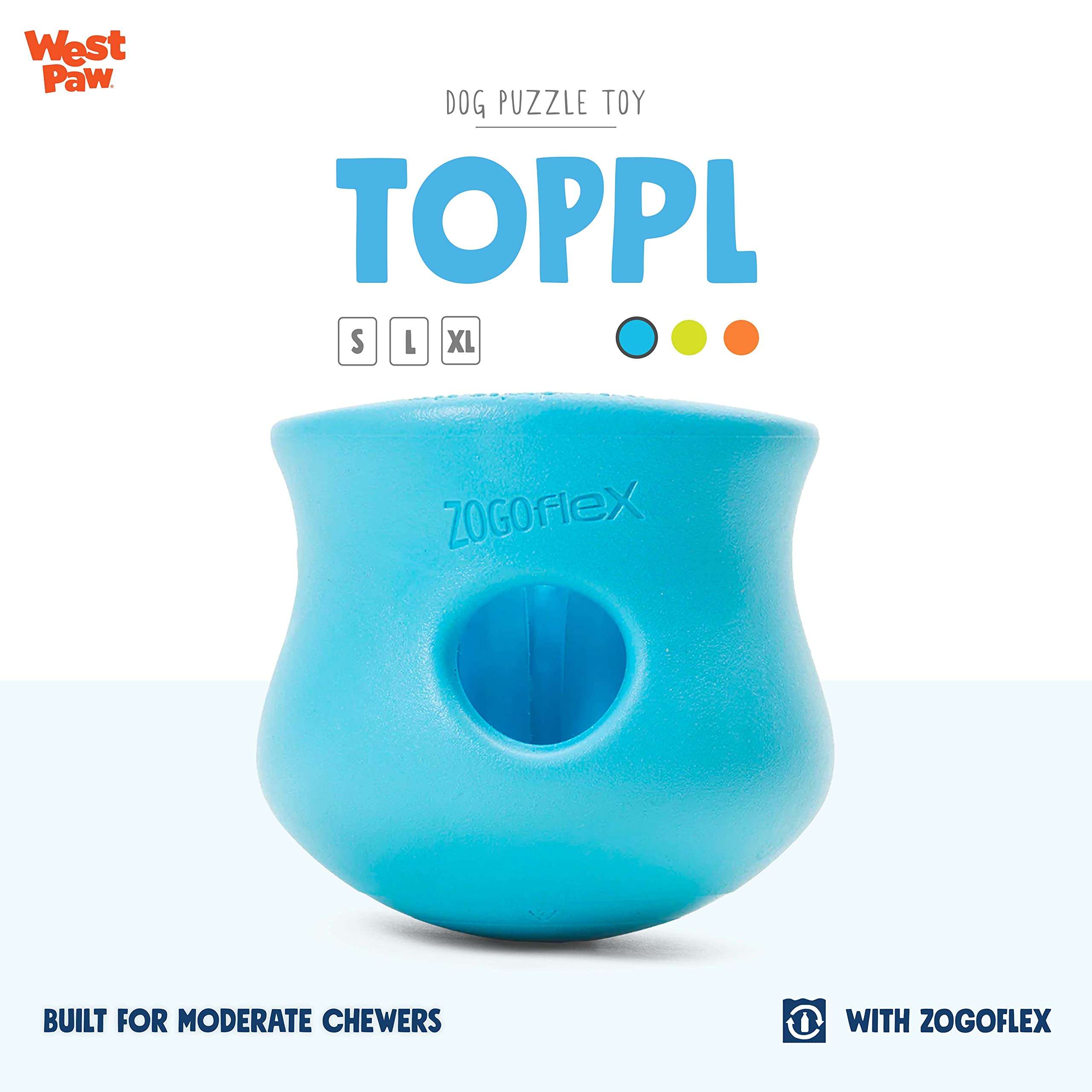 West Paw Zogoflex Toppl Interactive Treat Dispensing Dog Puzzle Play Toy, 100% Guaranteed Tough, It Floats!, Made in USA, Small, Aqua