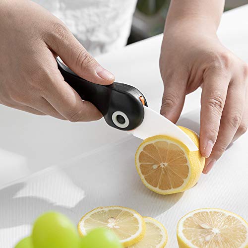 Yummiman Mini Ceramic Pocket Knife Portable Folding Travel Knives Unique Cute Penguin Gifts for Men Women (Blue)