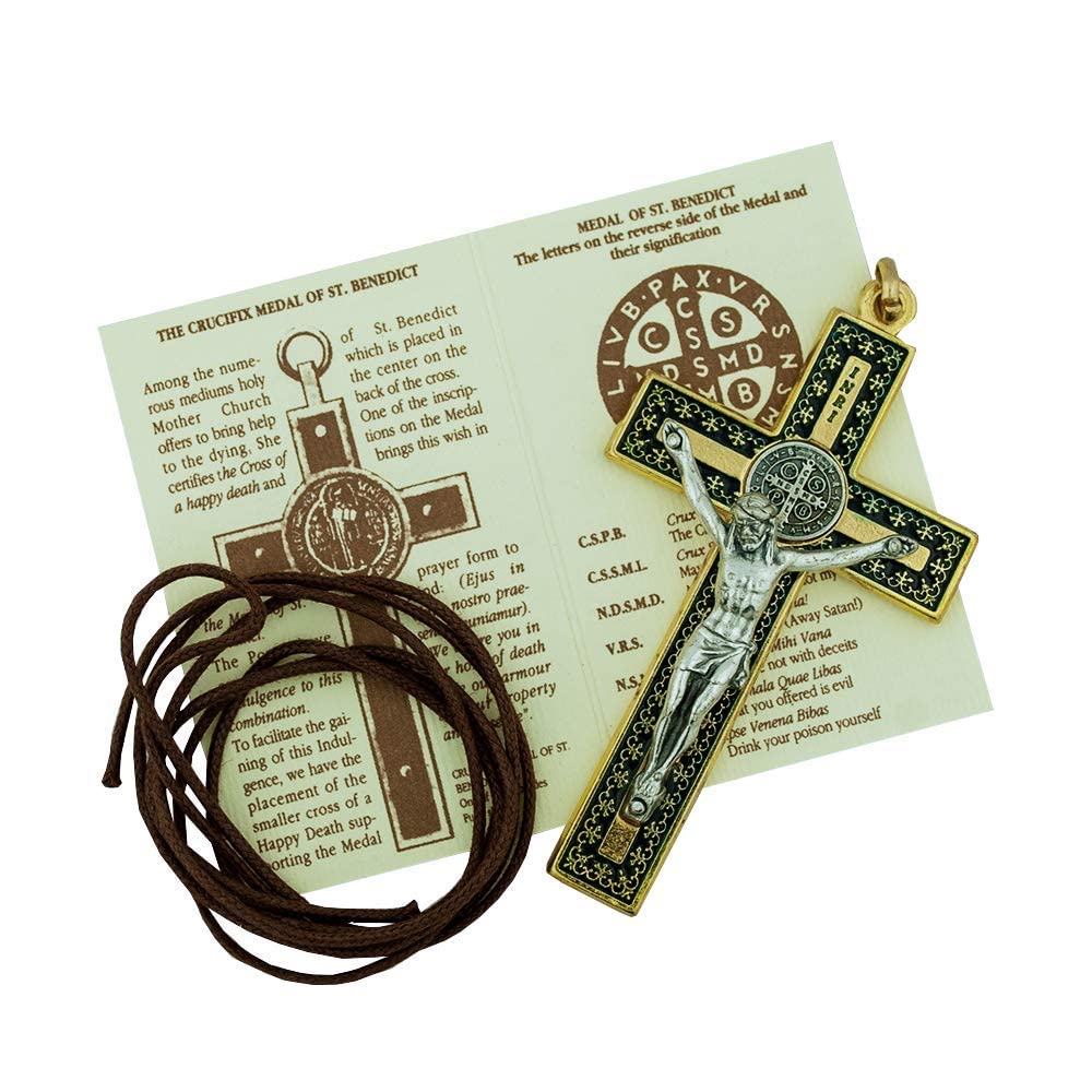 Unique St. Benedict Crucifix with Silver-Tone Base and Colored Enamel | Patron Saint of Students and Europe | Great Catholic Gift for First Holy Communion and Confirmation