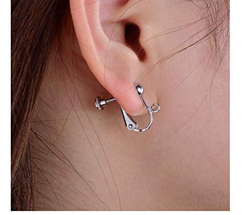 WOIWO 10PCS Clip-on Earring Components for Non-Pierced Ears, with Adjustable Screw, 14x15mm Silver