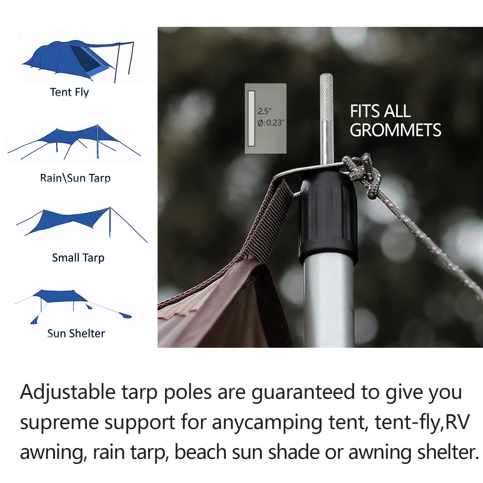 Weanas Tarp Poles Adjustable Heavy Duty, Set of 2 Aluminum Tarp Poles Telescoping Collapsible Lightweight Tent Tarp Poles for Camping Awning Backpacking
