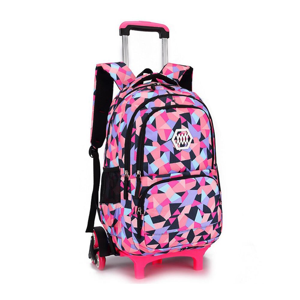 VILINKOU Rolling Backpack for Girls Trolley School Bag Wheels Backpack Luggage Waterproof Climbing Stairs (Rose Red with Six Wheels)