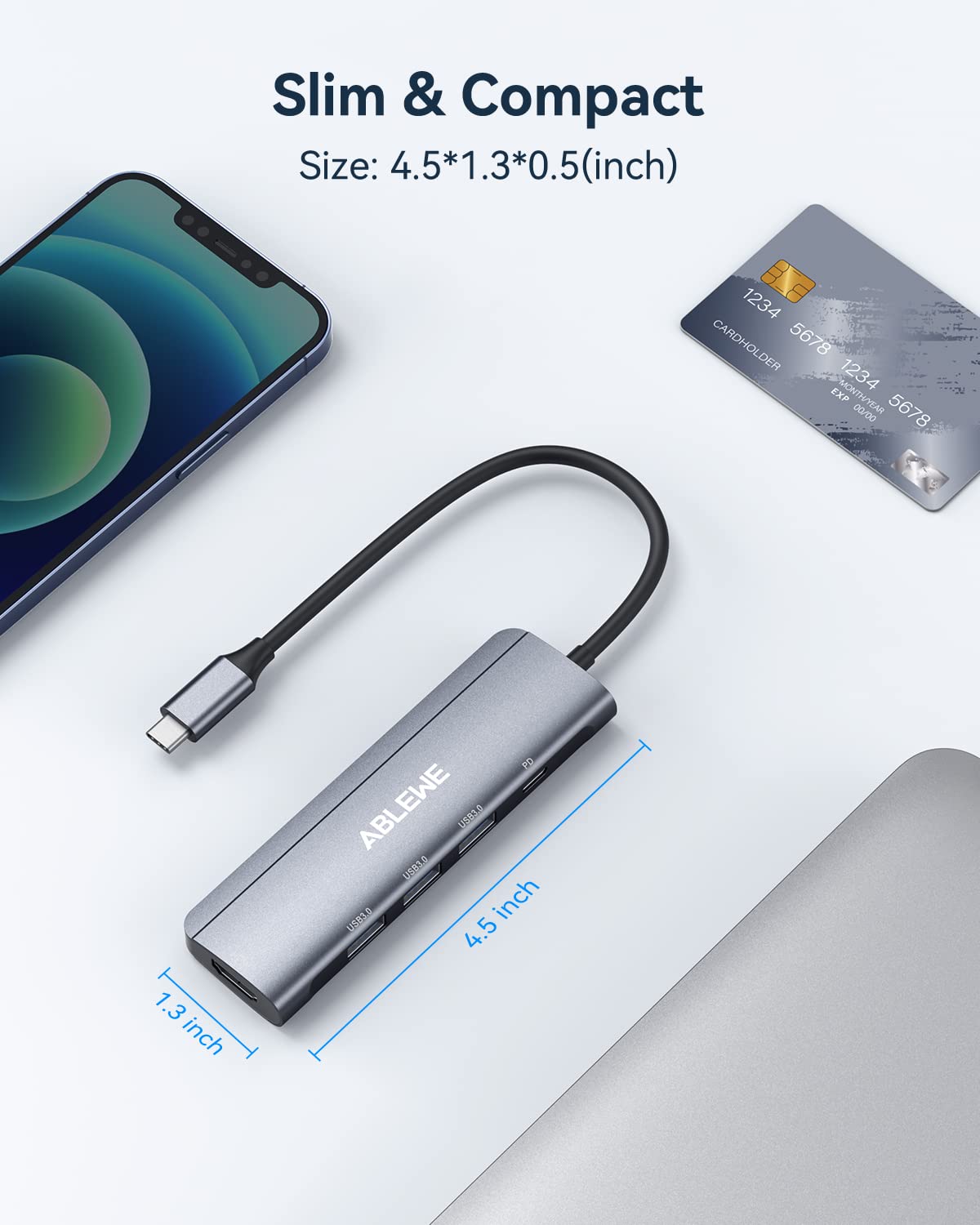 USB C Hub, ABLEWE USB C to HDMI Multiport Adapter, Thunderbolt 3 to HDMI Hub with 4K HDMI, 3*USB 3.0 and 100W PD Charging Adapter for MacBook Pro/Air 2020, iPad Pro/Chromebook/Pixelbook/XPS/Surface