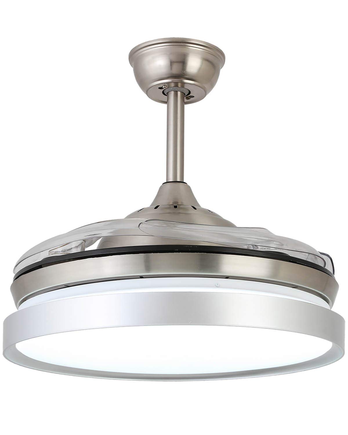XM Retractable Ceiling Fan with Light and Remote Control Invisible Blades Ceiling Fan Chandelier LED 3 Light Color Change for Bedroom Living Room, 42 Inch