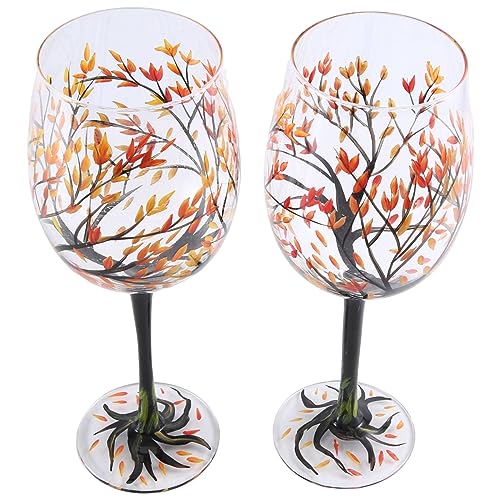 Zxsdjksd 2Pcs HOT-Autumn Tree Wine Glass - Fall Colors - Leaves of Red, Yellow, Orange - Hand Painted - Fall Leaf Easy to Use