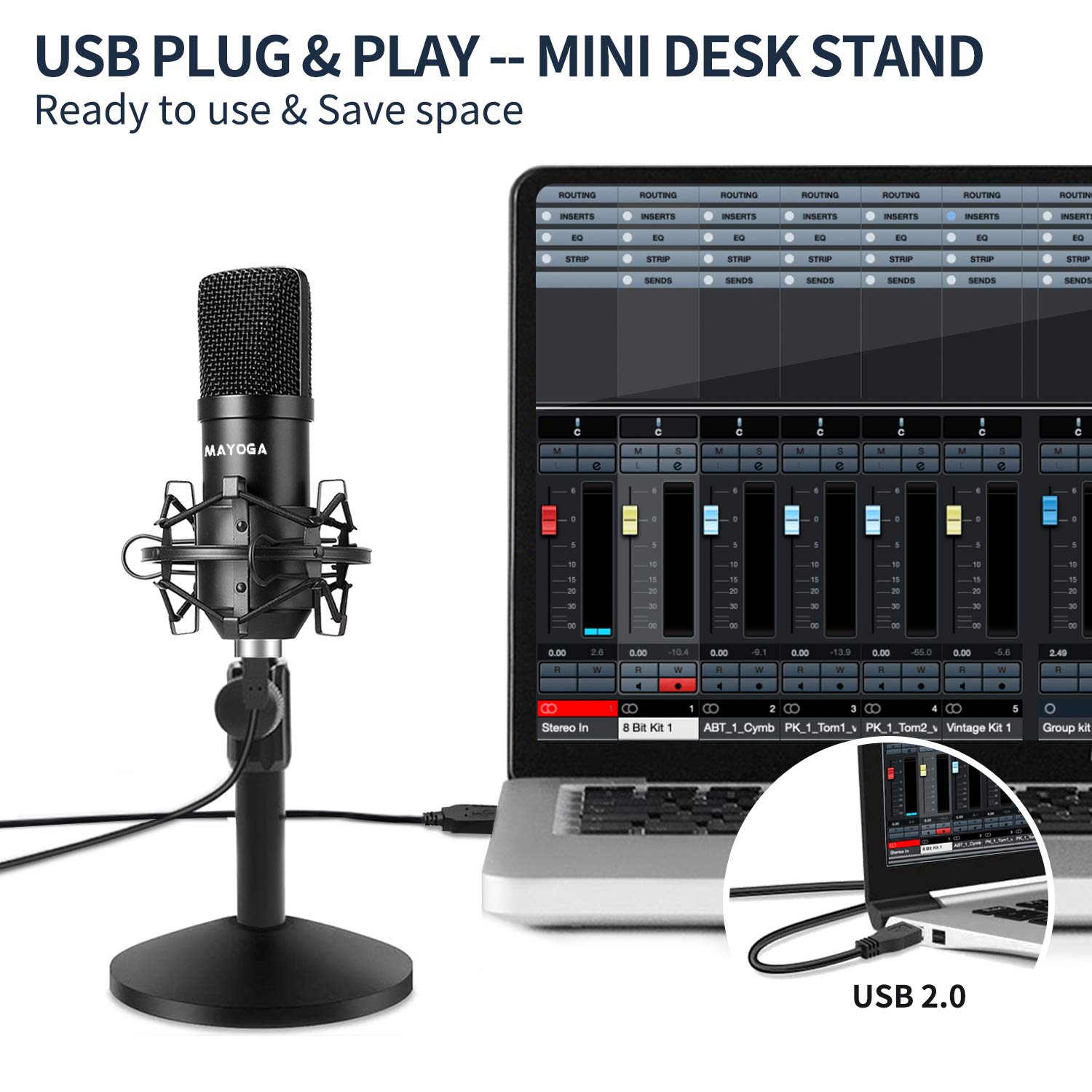 USB Microphone w/Shock Mount Pop Filter, Condenser Mic, Computer Mic, Gaming Mic, Cardioid Condenser Microphone Kit,USB Condenser Gaming Microphone,Studio Mic kit for YouTube Video Streaming Podcast