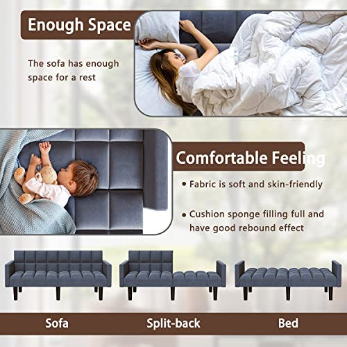 YESHOMY Futon Sofa Bed Upholstered Modern Convertible Couch with Cylindrical Pillow, Suitable for Bedroom, Apartment, Dormitory Retro Style, Navy Blue