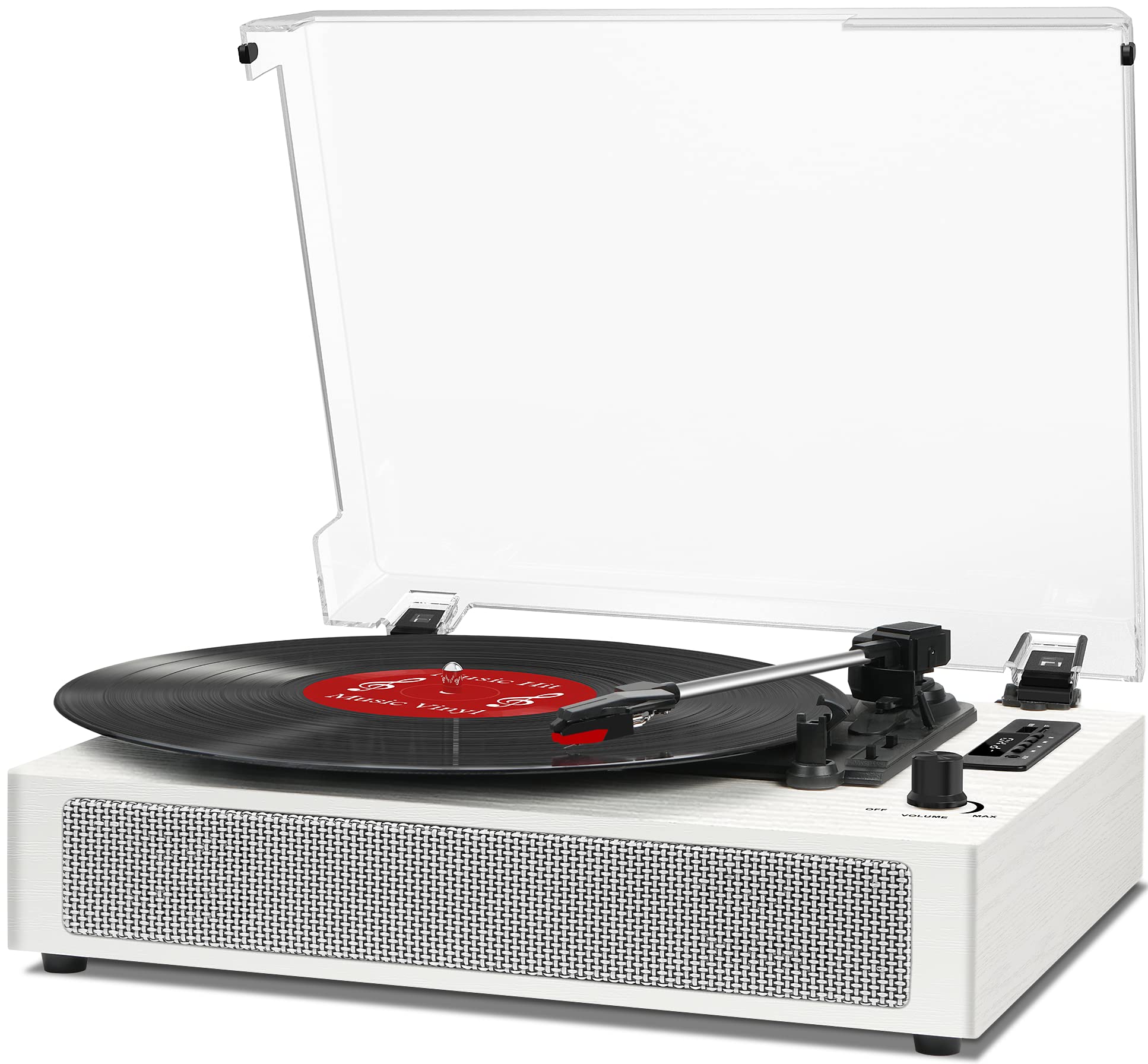 Vintage Record Player Bluetooth 3-Speed Vinyl Record Player with Stereo Speakers, USB Audio Recording, RCA Line-Out, AUX-in, Retro Phonograph Turntable for Vinyl Records, White