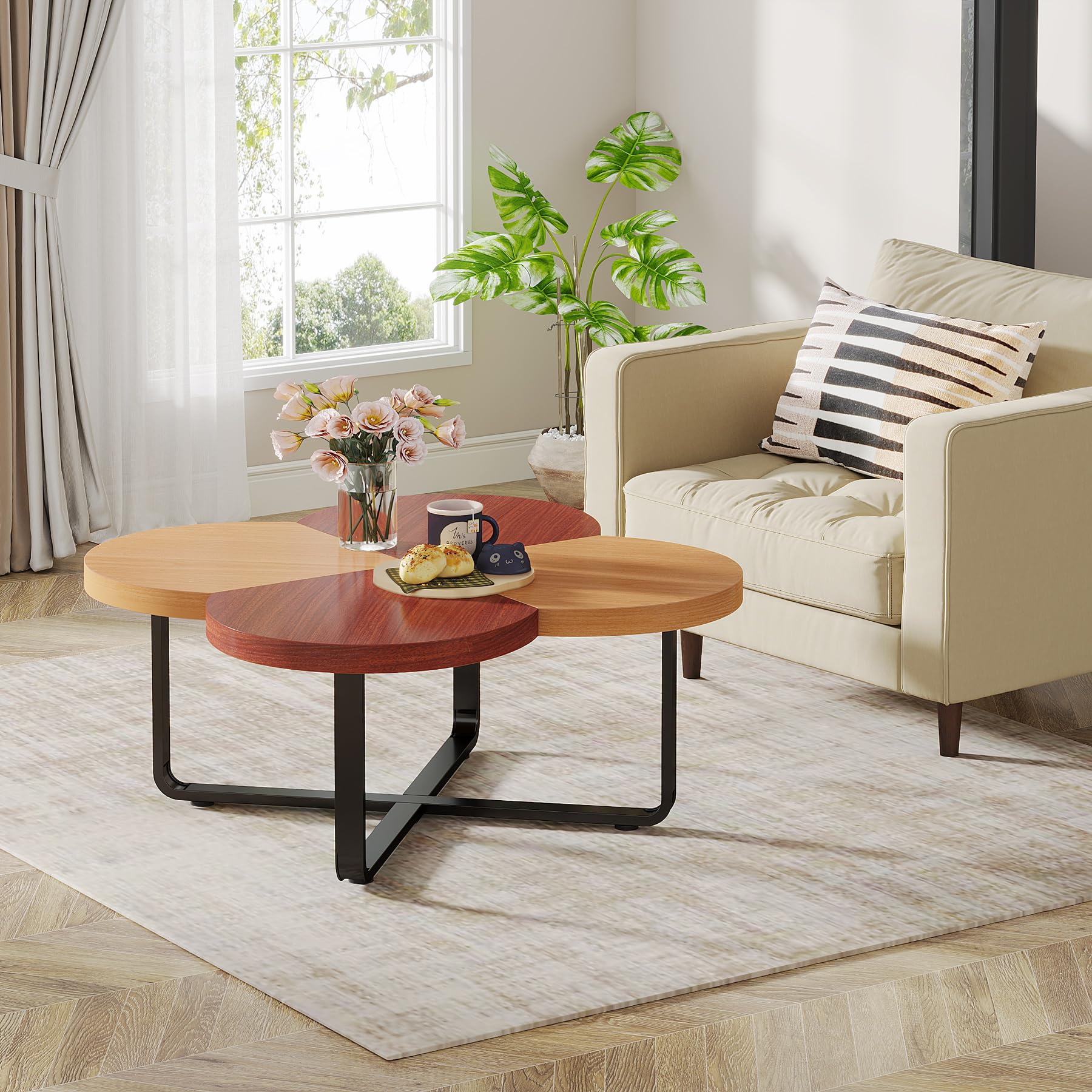 Tribesigns 35-Inch Double-Tone Coffee Table, Vintage Large Center Table for Living Room, Tea, Coffee, Small Spaces, Lucky Clover Shaped