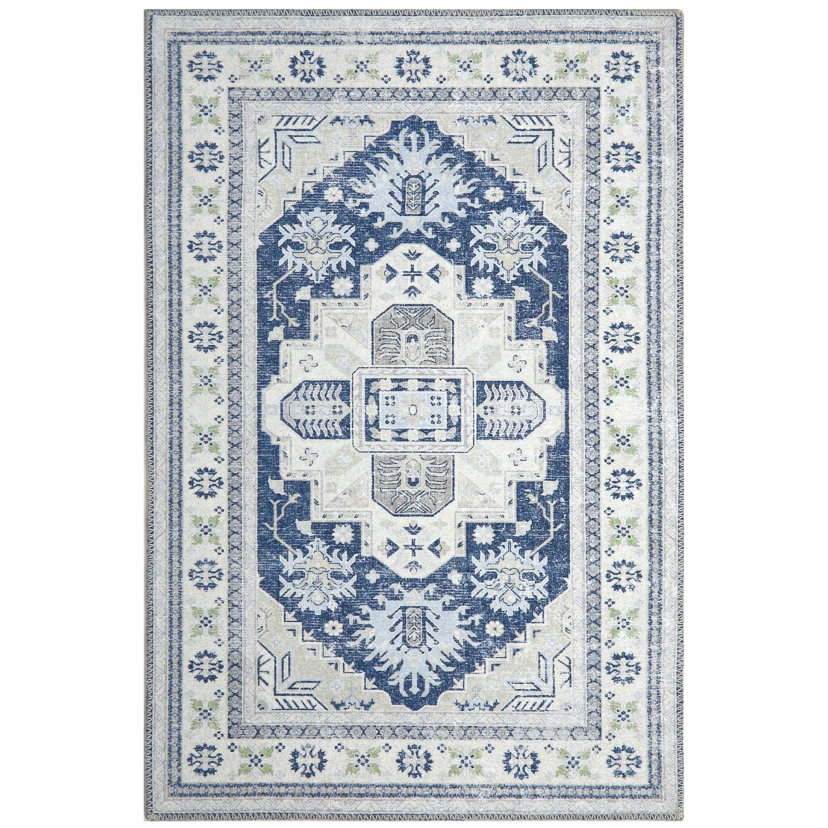 Zacoo 9x12 Rug for Living Room Machine Washable Rugs Large Area Rug Boho Rug Throw Rugs Non Slip Rugs for Bedroom Vintage Oriental Carpet Floor Mats Rug for Office Classroom Nursery, 9'x12' Blue