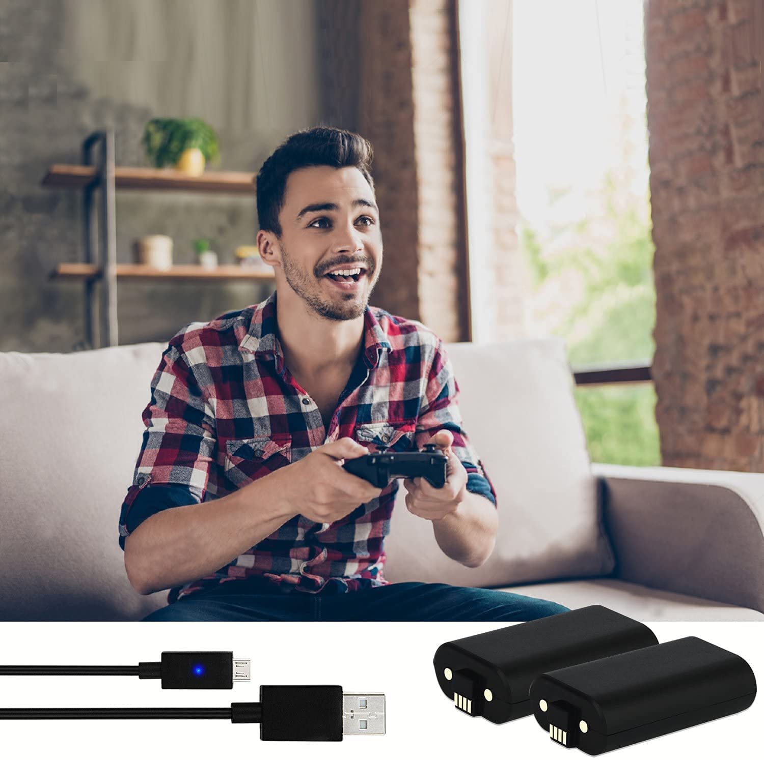 Xbox One Controller Battery Pack, 2 1200mAh Rechargeable Battery Pack for Xbox one with LED/ 5FT Micro USB Charging Cable,Charge and Play for One/One X/S (Not for Xbox Series X/S Controller)