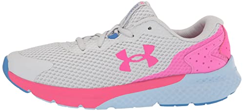 Under Armour Girls Charged Rogue 3 Running Shoe, Halo Gray (101)/Electro Pink, 4 Big Kid