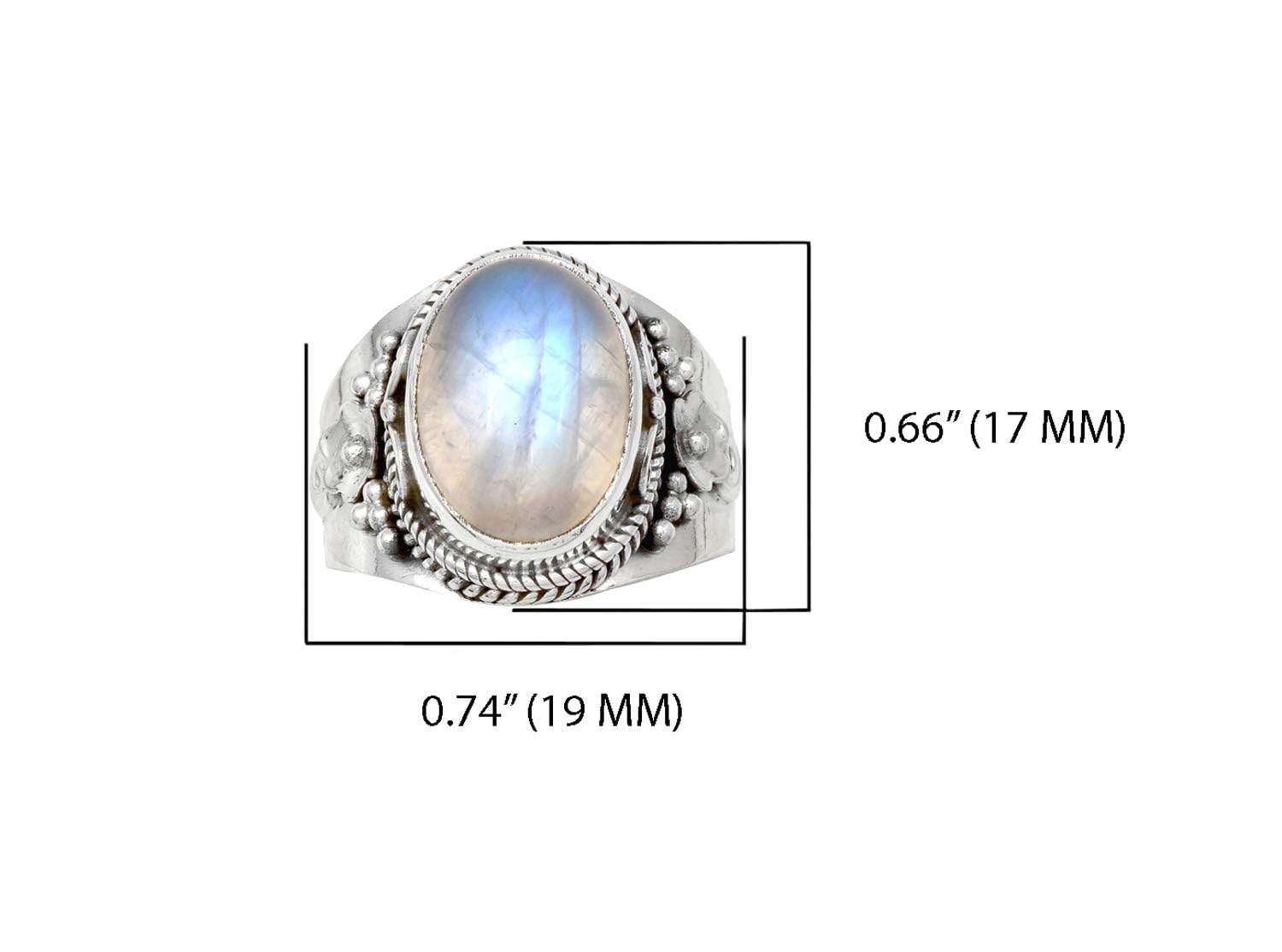 YoTreasure 10x14 mm Moonstone Ring 925 Sterling Silver Jewelry
