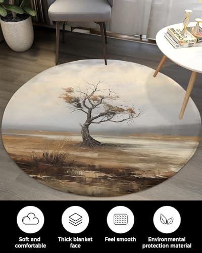 Tree Branches Fluffy Round Area Rug Carpets 4ft, Plush Shaggy Carpet Soft Circular Rugs, Non-Slip Fuzzy Accent Floor Mat for Living Room Bedroom Nursery Decor Wild Leaves Forest Abstract Painted Art