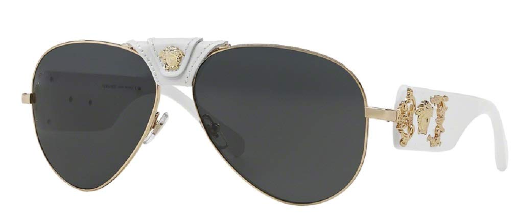 Versace VE2150Q 134187 62M Gold/Grey Pilot Sunglasses For Men For Women + BUNDLE with Designer iWear Eyewear Kit