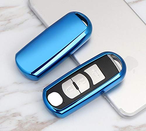 Xotic Tech Blue Soft TPU Key Fob Shell Skin Cover, Compatible with Mazda 3 5 6 8 CX-30 CX3 CX5 CX7 CX9 MX5 Miata Smart Keyless Entry Key