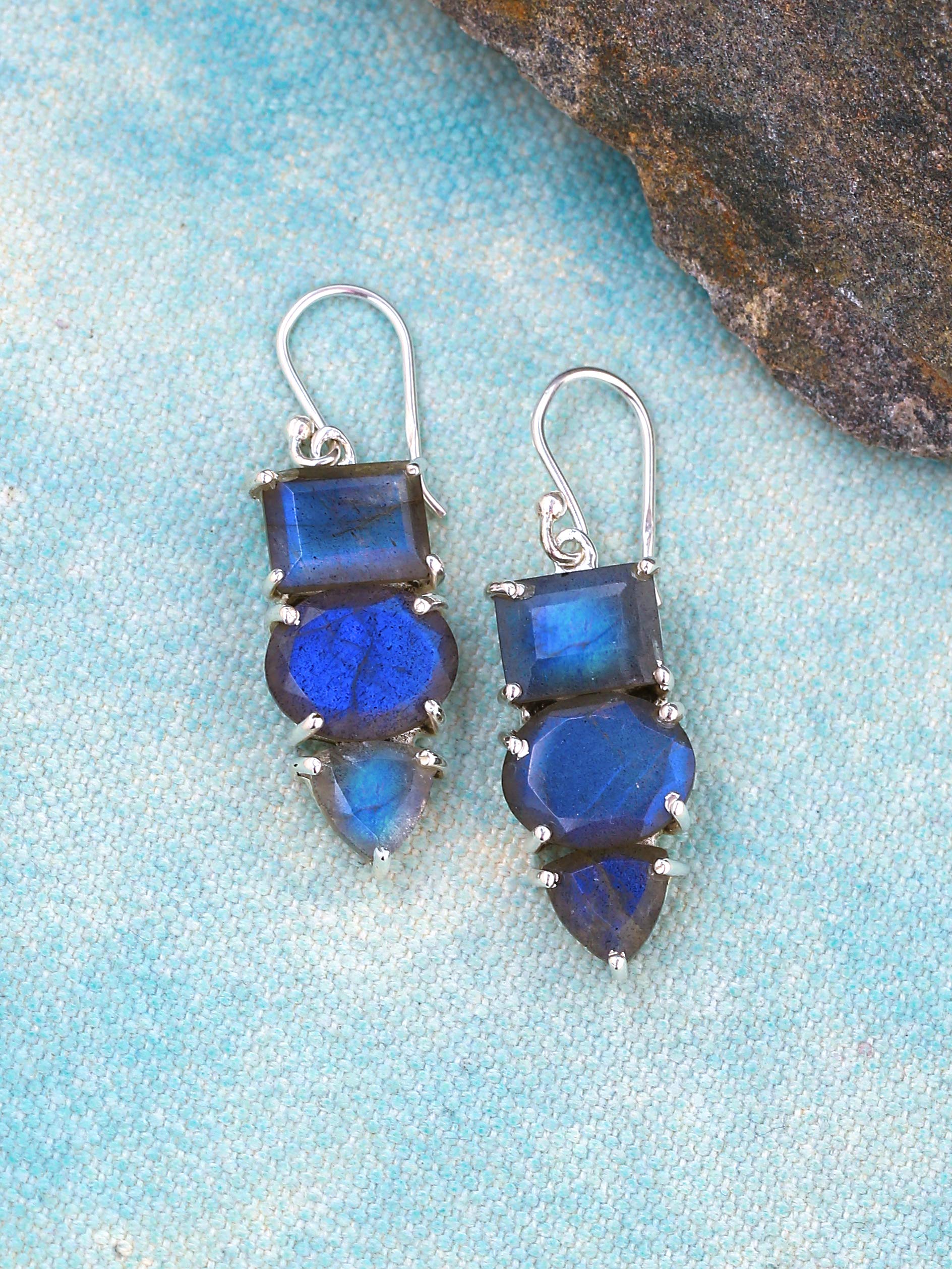 YoTreasure Labradorite Earrings Solid 925 Sterling Silver Blue Fire Gemstone Jewelry for Women