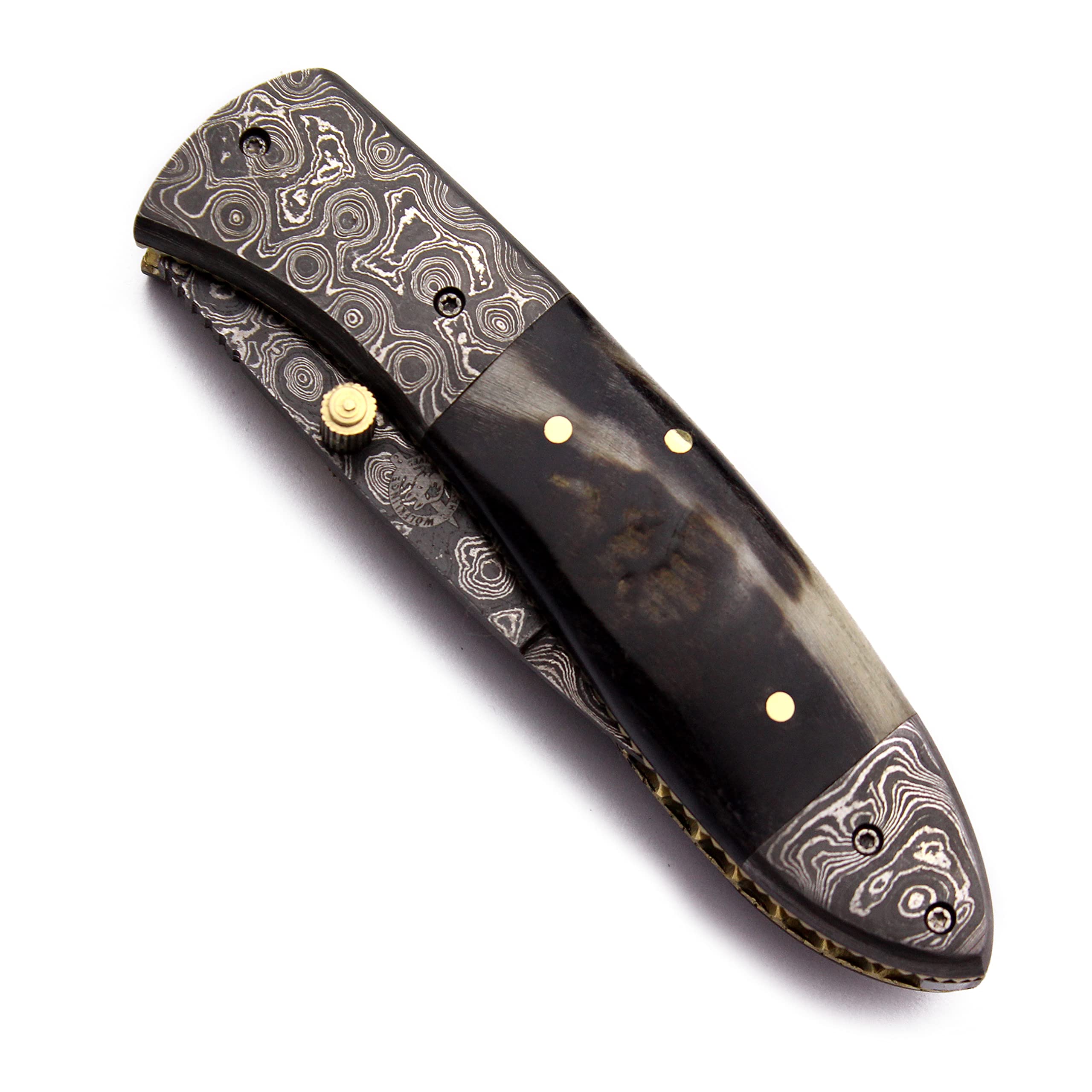 WolfKlinge Handmade Damascus Steel Pocket,FoldingKnife Bowie for Hunting,Survival,Camping,Bushcraft and Fishing -Fixed Blade Dagger with Folding Full Tang-Micarta Handle with Cowhide-Leather Sheath-DCX 21 -96