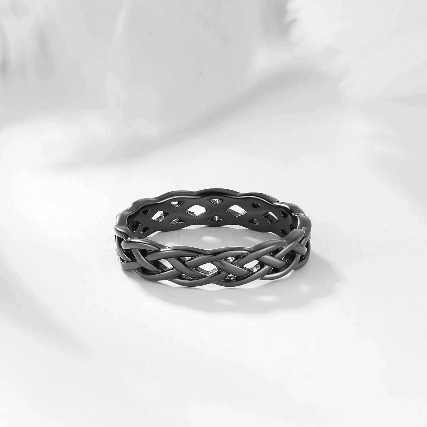 SOMEN TUNGSTEN 925 Sterling Silver Celtic Knot Eternity Band Ring Black Engagement Wedding Band 4mm Size 6.5