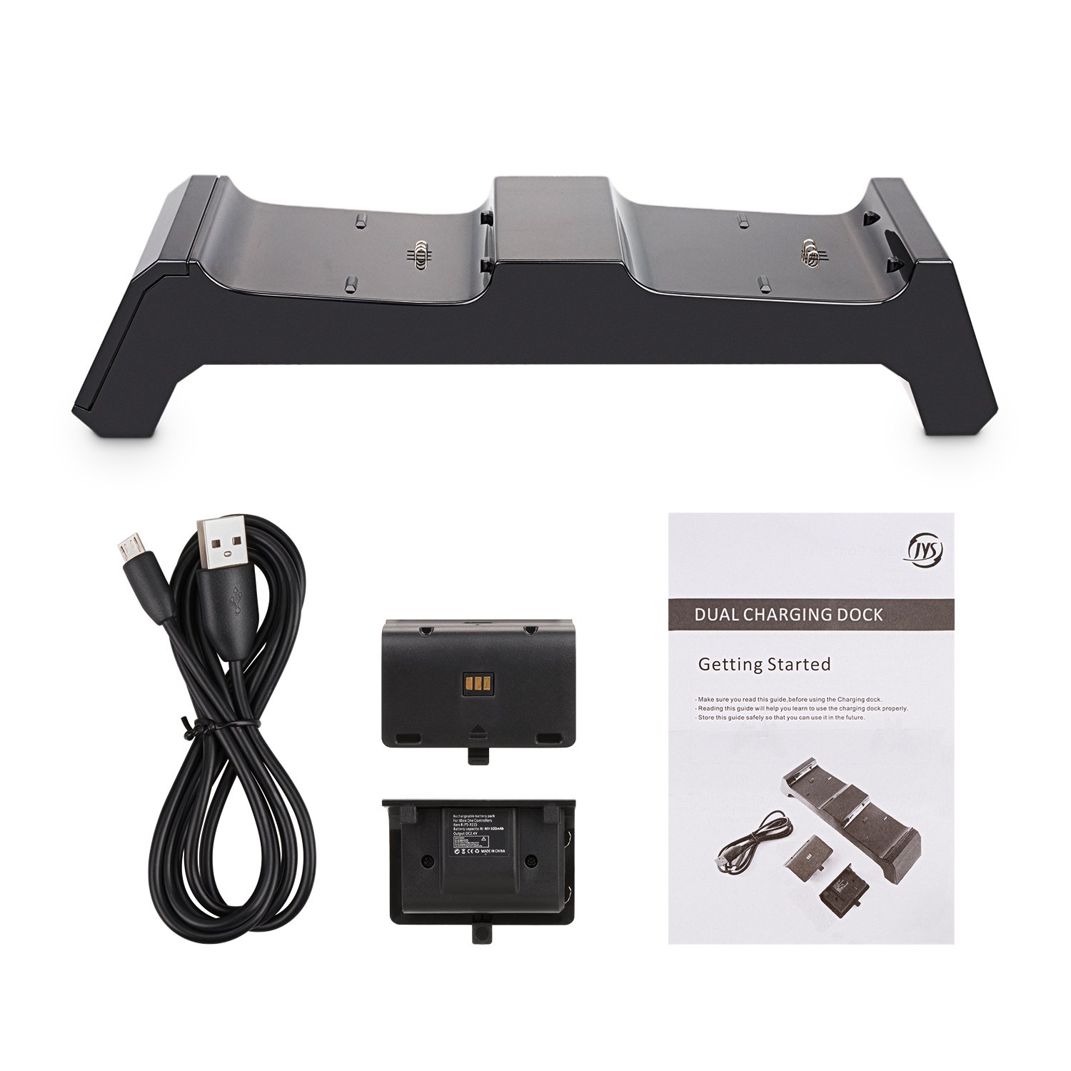 Xbox One Controller Charger, Megadream Dual USB Fast Charging Stand Station, 2 *600mAh Rechargeable Battery, Work with Xbox One, Elite, S, X with Easy Drop - Black