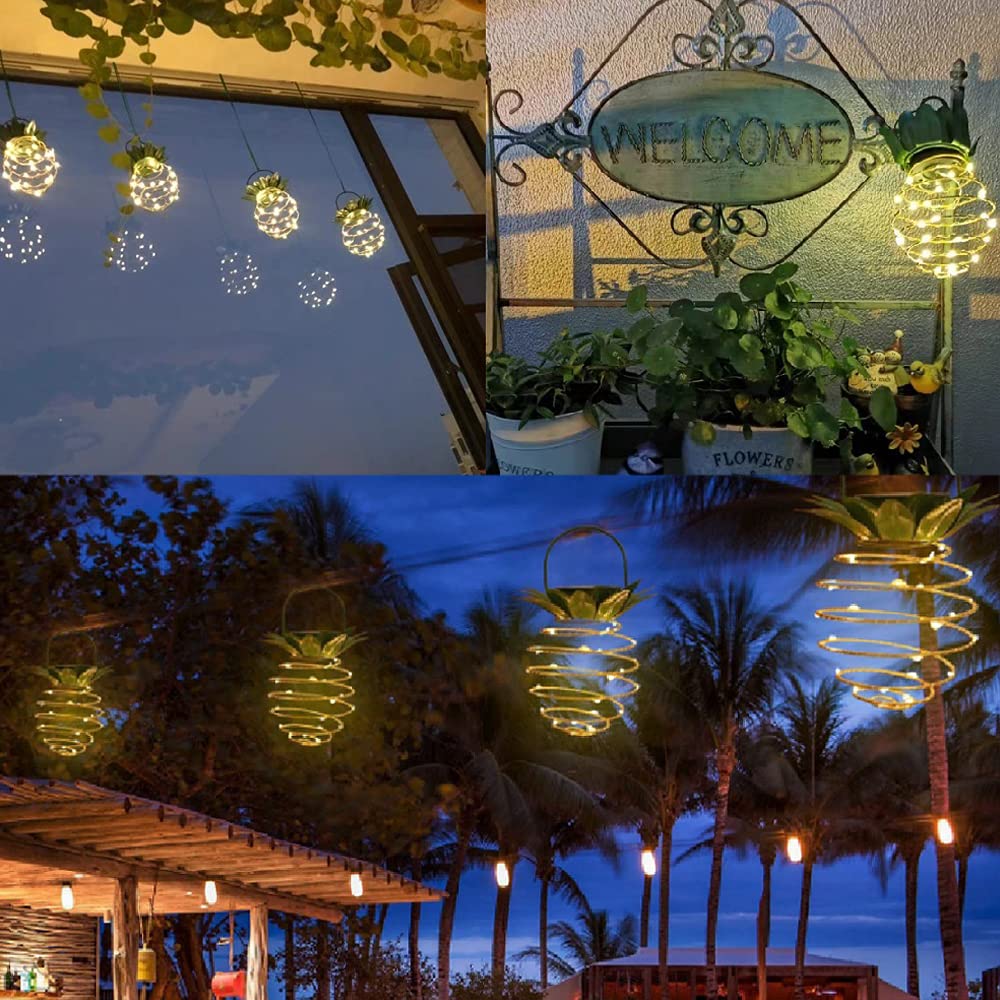 XTF2015 60LED Solar Pineapple Lantern, Waterproof Hanging Solar Lights for Patio, Garden, Pathway, Warm White (2 Pack)