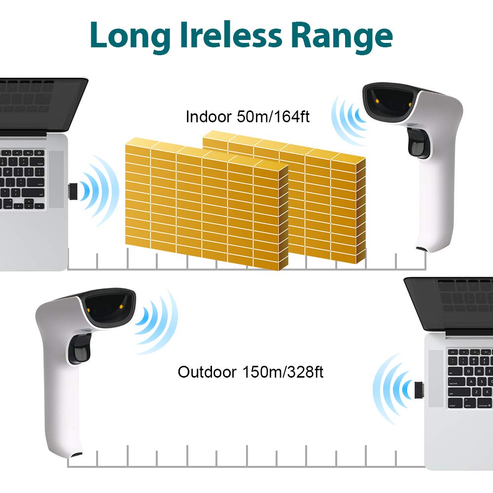 Wireless Bluetooth Barcode Scanner, CMOS Image Sensor Automatic Scanning Scanner 3-in-1 Connection Handheld USB Bar Code Scanner 1D 2D PDF417 Data Matrix (1D)