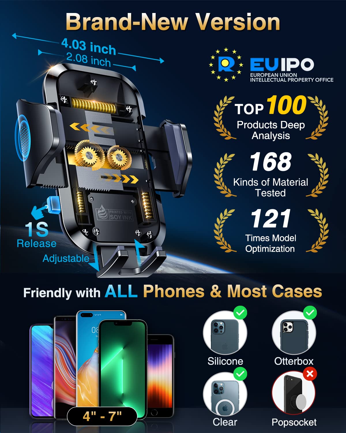 VANMASS 2024 【Best Military-Grade】 Phone Holders for Your Car 【65+LBS Strongest Suction & Clip】 Ultimate Cell Phone Mount Dashboard Window Vent for iPhone 15 Pro Max 14 13 12 Samsung Android Truck