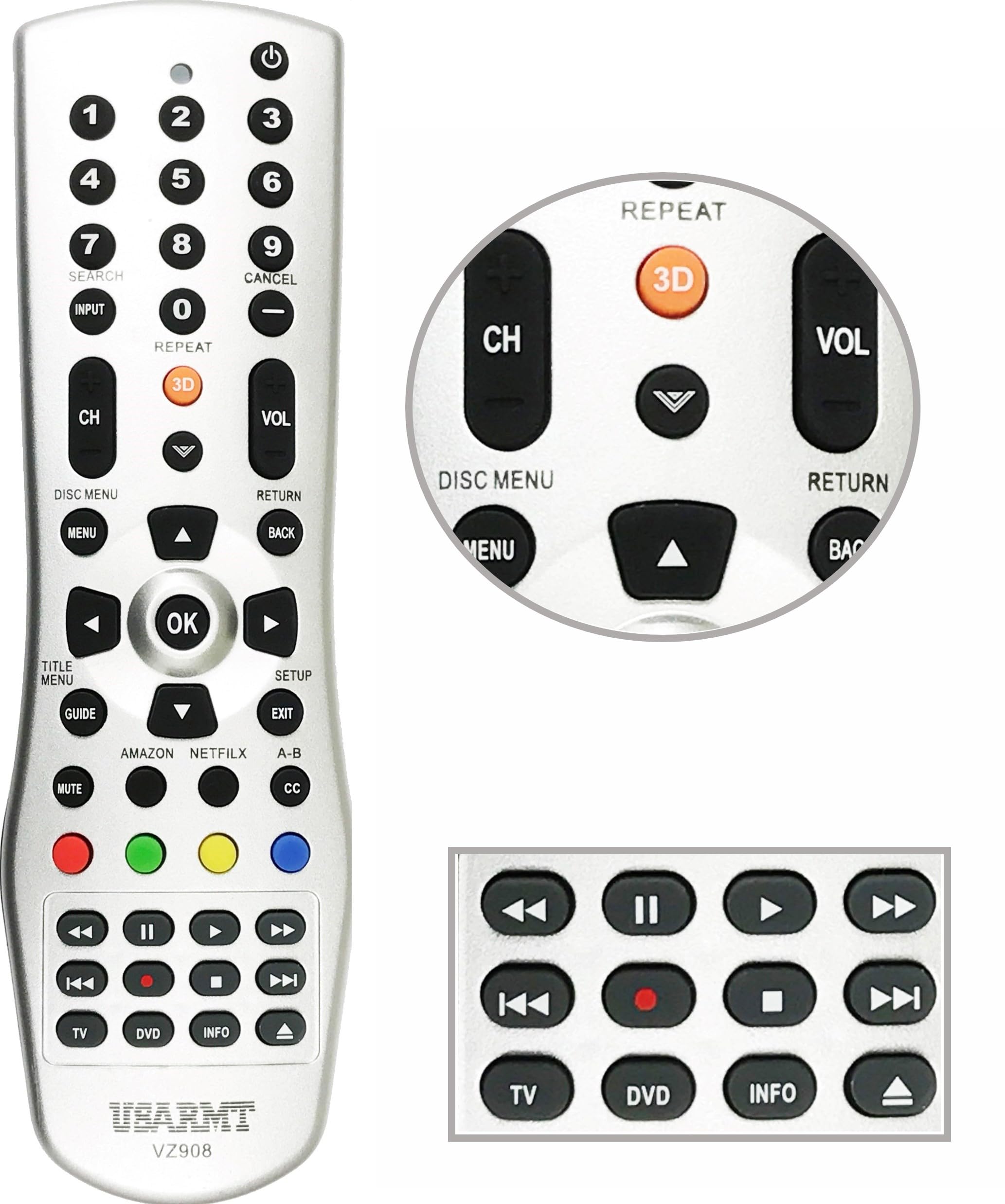 Universal Remote for All VIZIO LCD LED TV and Blue ray DVD for VR4 VUR10 VR2 VR15 VR10 XRU110 VUR8 VUR9 VUR5 VR17 XRU300 XRU100 XRT510 VUR12 XRT110 URC3440BG1 XRT112