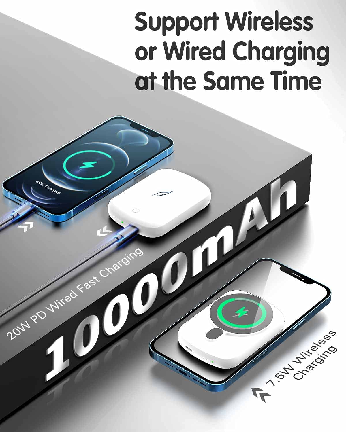 YaNovate Magnetic Power Bank, 10000mAh Magnetic Wireless Power Bank 2023 Upgraded Large Capacity Mini Sized 20W Compatible with iPhone 12/iPhone 13/Pro/Pro Max/Mini
