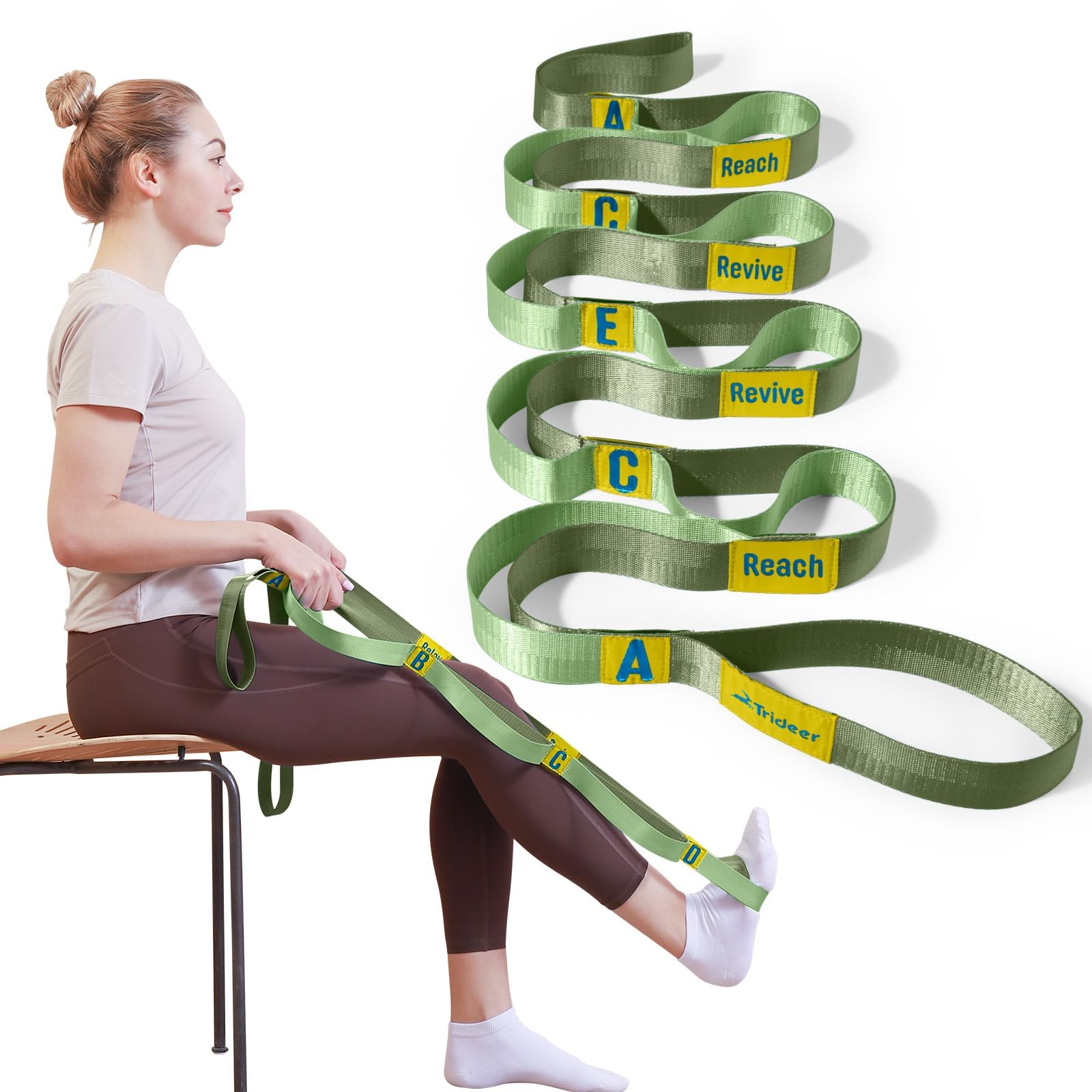 Trideer Stretching Strap with 10 Loops & Non-Elastic Yoga Strap for Stretching&Hamstring & Leg Stretch Strap for Physical Therapy, Flexibility- [Designed with Letters & Inspirational Remarks]