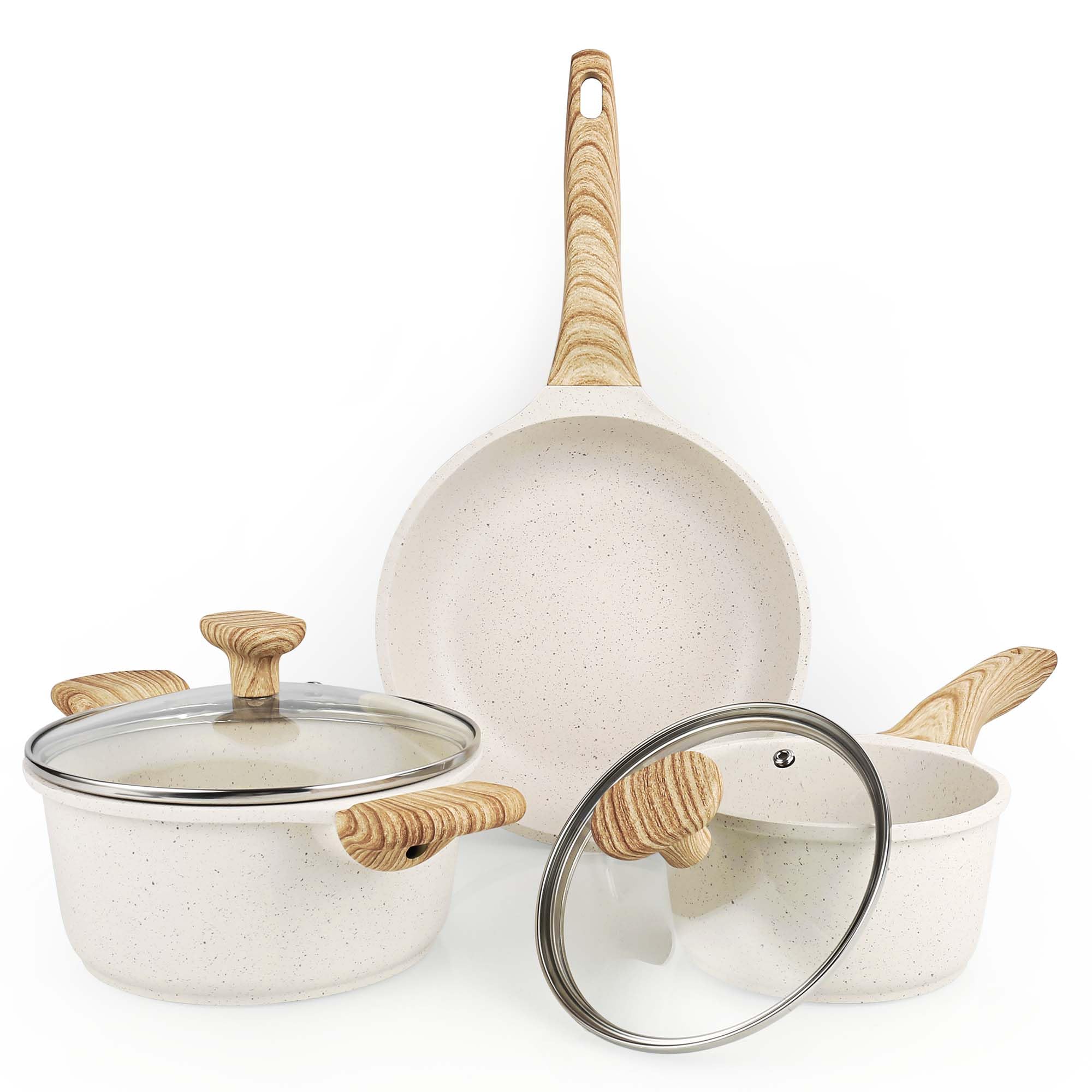 Wodillo Pots and Pans Set Nonstick, Beige Induction Kitchen Cookware Sets, Healthy Skillet Non Sticking Saute Pan & Saucepans(PFOS, PFOA Free)