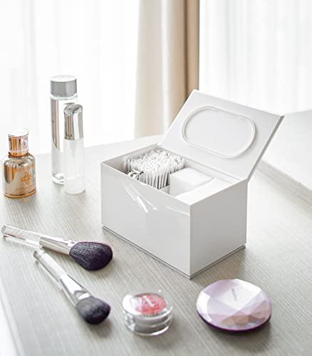 Yamazaki Home Veil Cotton Case - Large Bathroom Skincare Storage Container & Makeup Removal Organizer Bin with Lid - Abs Plastic