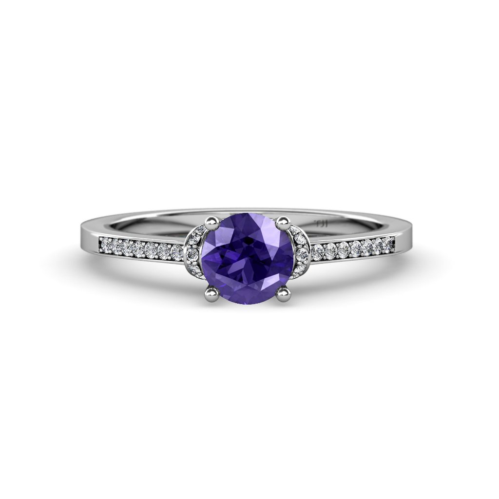 TriJewels Iolite & Natural Diamond Engagement Ring & Wedding Band Set 1.25 ctw 14K White Gold.size 9.0