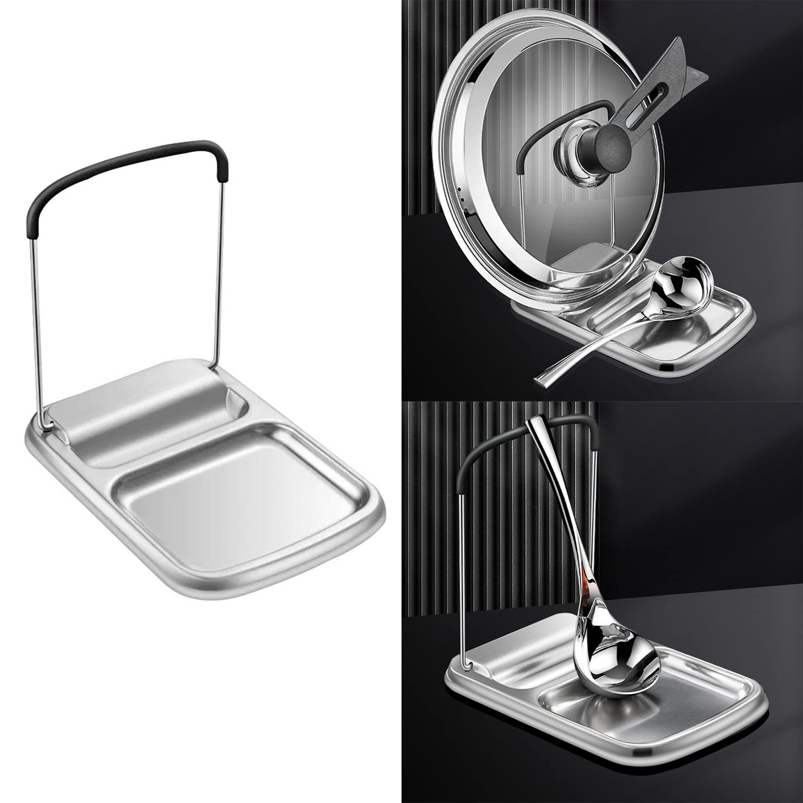 Woedpez Kitchen Countertop Pot Lid Rack Pan Cover Holder Shelf Metal Rack for Ladles Spatula Kitchen Utensil Organizer Countertop Pot Lid Stand
