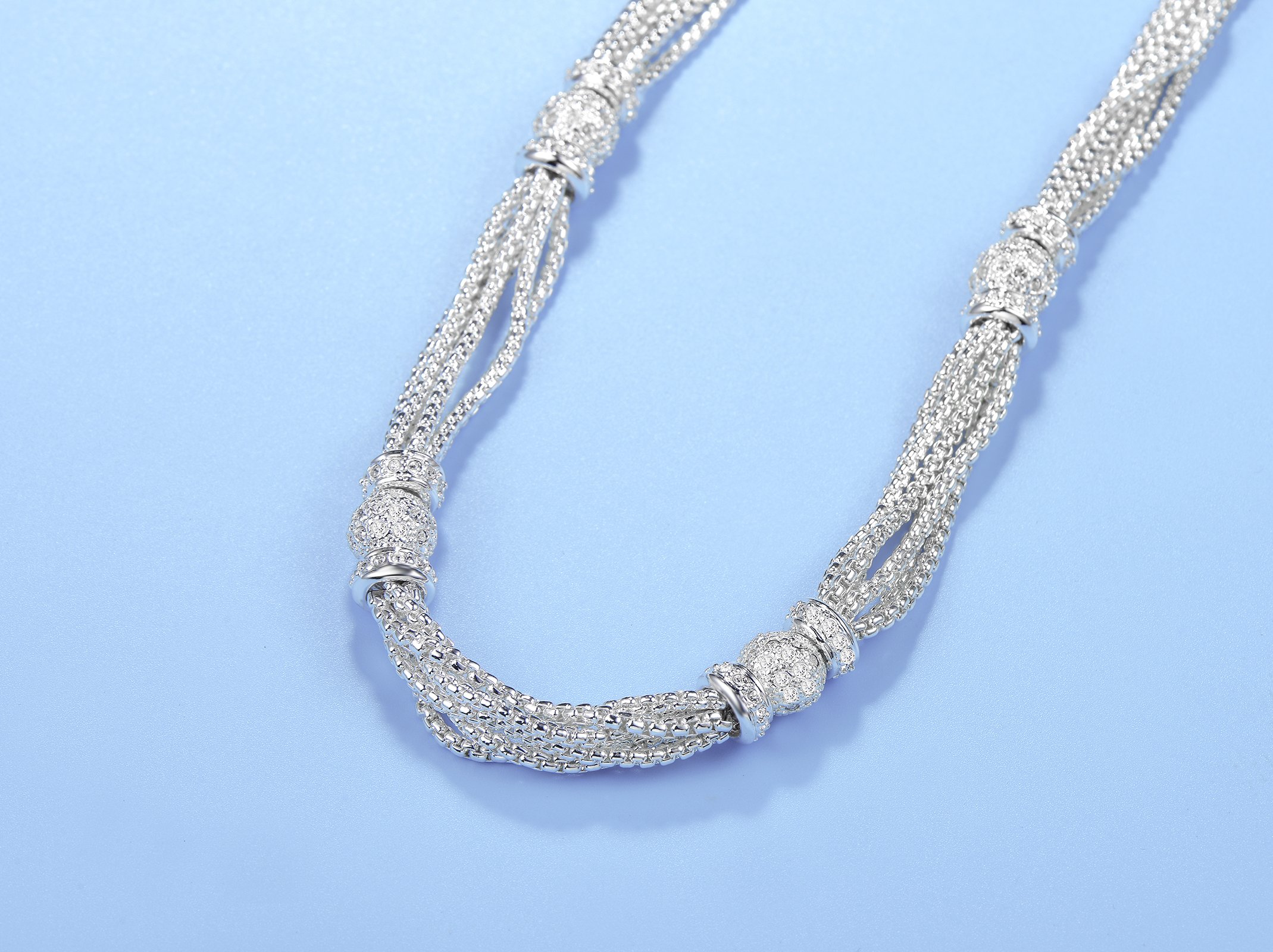 UNY JEWEL Style Trendy Elegant Vintage Unique David Fahsion style Lobster Claps Women Multi String Short Necklace (Silver)