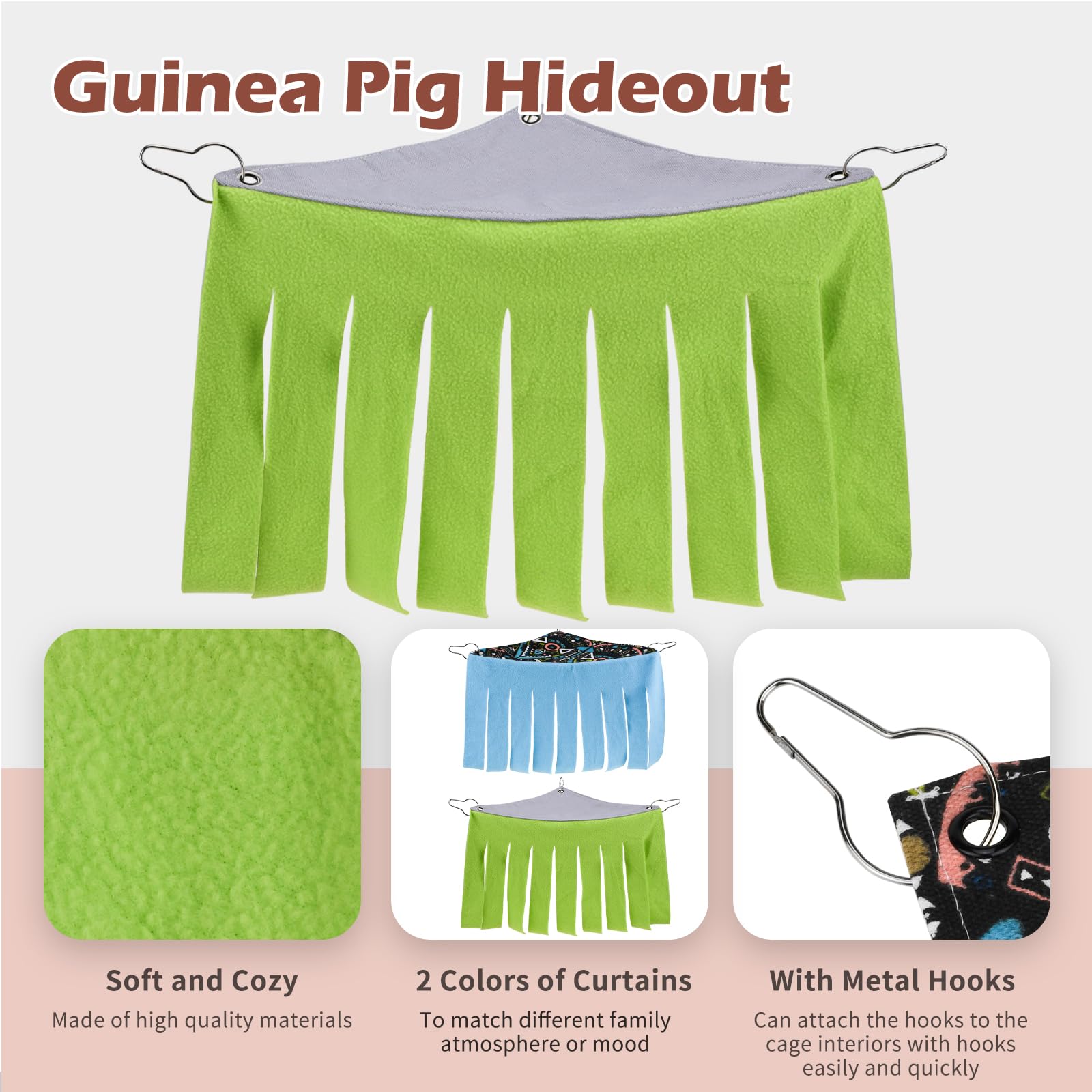 Ullnosoo Guinea Pig Corner Hideout, 2Pcs Hamster Hideaway Fleece Toys Cage Accessories for Chinchilla Rat Hamster Hedgehog Rabbit Ferret Squirrel, Removable Blue and Green