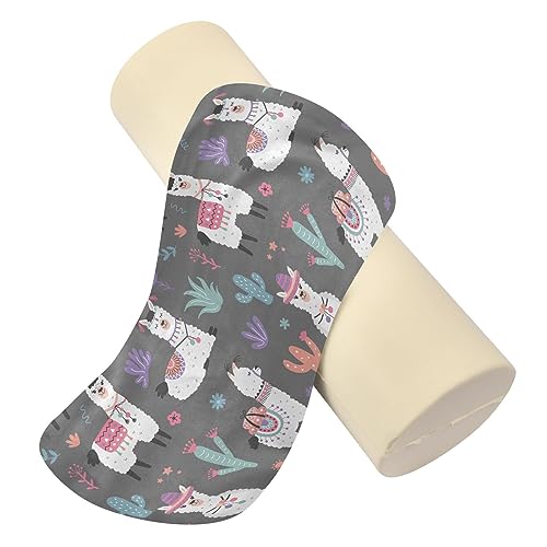 Vnurnrn Cartoon Llama Alpaca Neck Support Pillow Round Neck Roll Bolster Cylinder Pillow Cervical Pillows Knee Pillow for Leg Knee Back Head Support for Camp Study Work Men