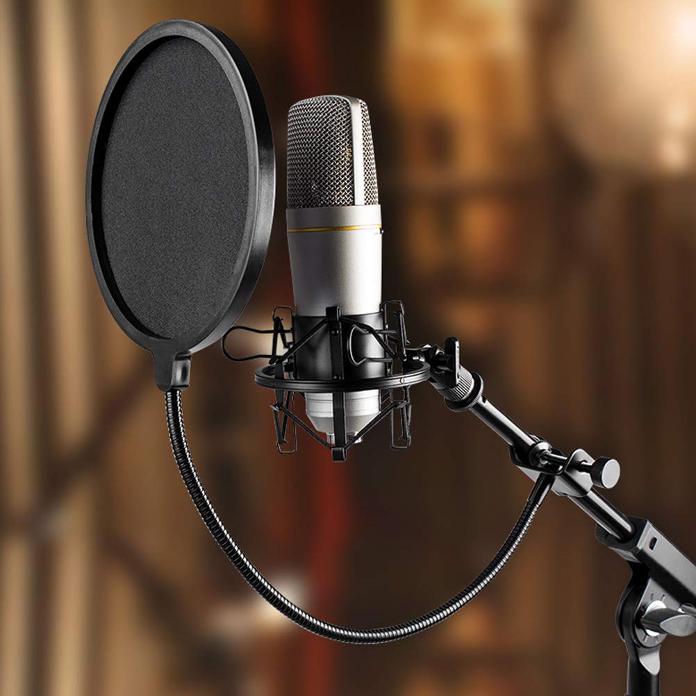 YOTINO Microphone pop filter- Dual Layered Pop Wind Screen,Flexible 360°Gooseneck Clip Stabilization Arm Mic Cover Foam windscreens for Blue Yeti,Yeti Pro Condenser Microphone 2 in 1 Pack
