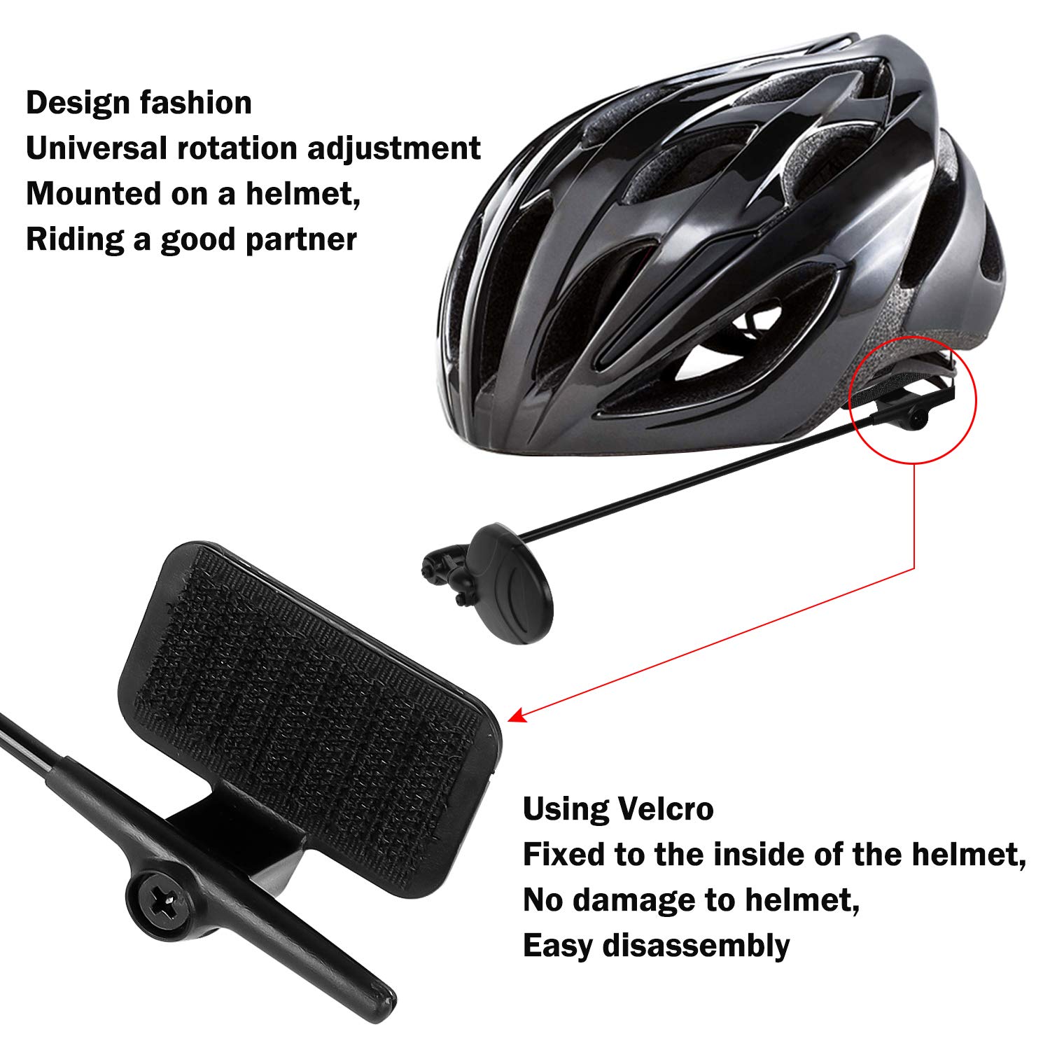 Turboom 360°Rotated Adjustable Bike Helmet Rear View Mirror Safe Riding for Adults & Kids
