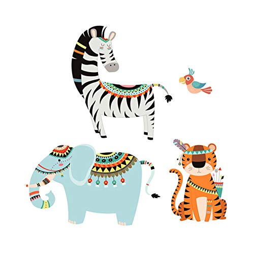 Tribal Animals Jungle Safari Wall Decal, Nursery Kids Room Wall Sticker, Monkey Giraffe Lion Elephant, Tree Wall Decal