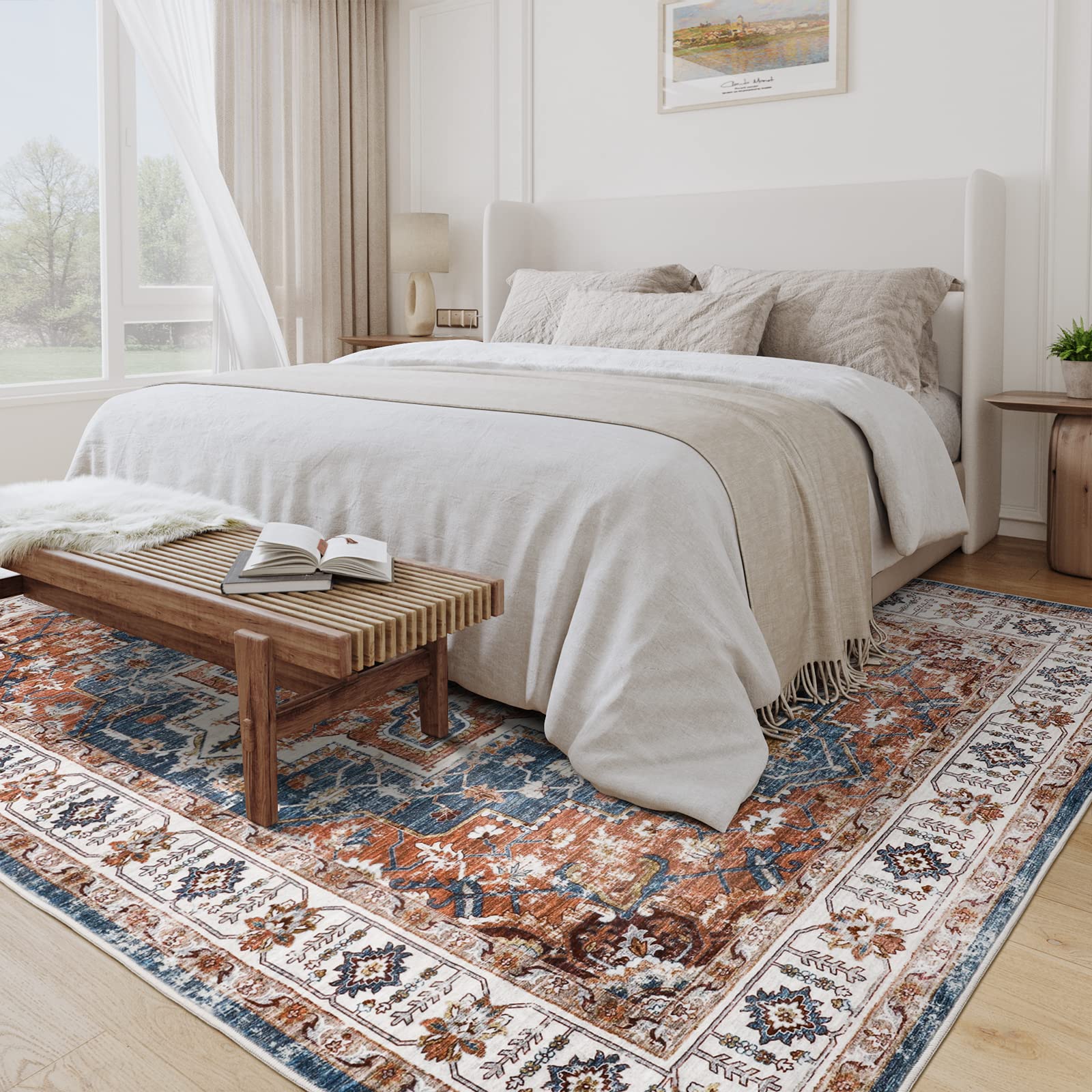 zesthome 9x12 Area Rugs,Stain Resistant Washable Rug,Ultra-Thin Rugs for Living Room,Bedroom,Non-Slip Backing Home Decor Large Area Rug (Orange,9'x12')