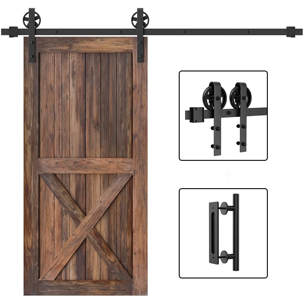 WINSOON 10FT Single Wood Sliding Barn Door Hardware Kit with 1pc Barn Door Handle Set