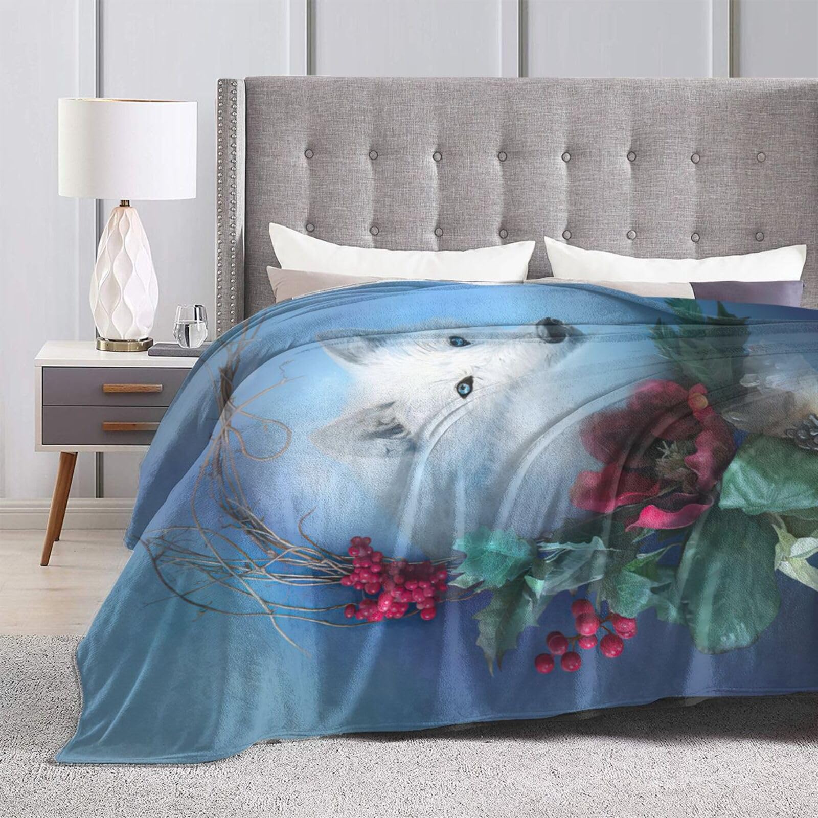Wolf Blanket Decorative for Adults and Kids Design Pretty Art Gift Home Decorative Living Room Sofa Hug Plush Soft Beding Nap Cozy Blanket2 50"x40"
