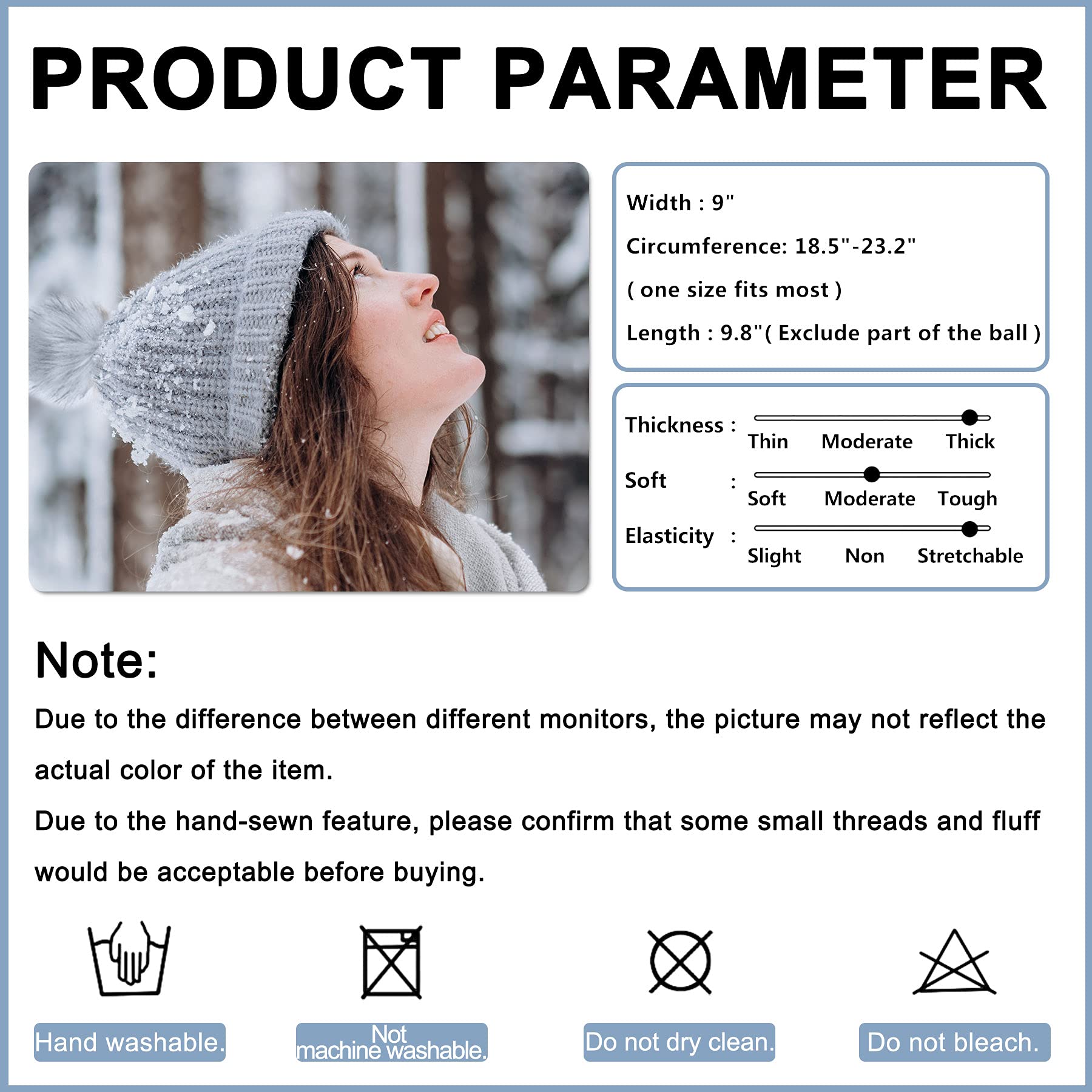 Women's Winter Beanie Warm Fleece Lining - Thick Slouchy Cable Knit Skull Hat Ski Cap(Black)