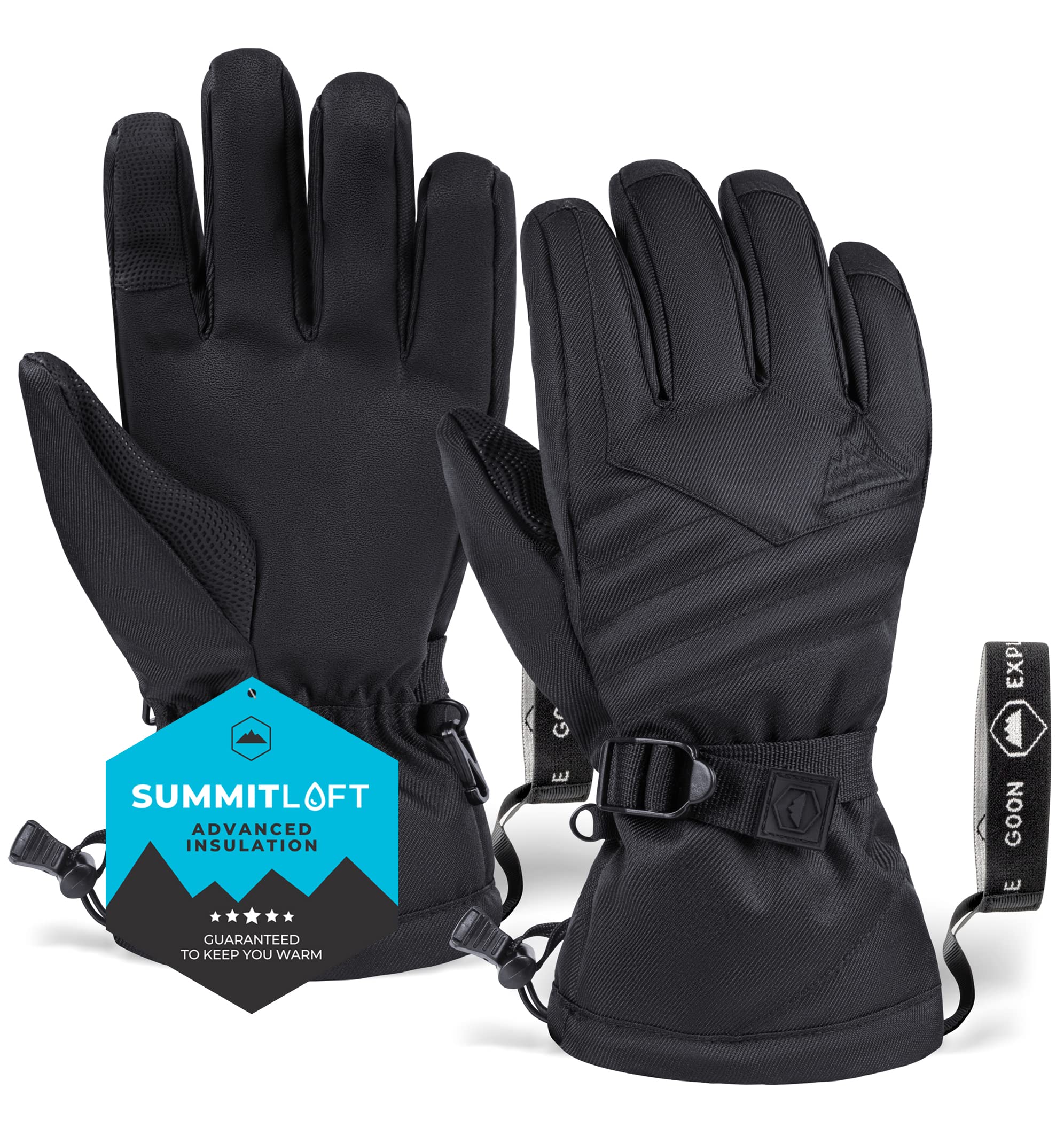 Tough Outdoors Winter Snow & Ski Gloves - Designed for Skiing, Snowboarding, Shredding, Shoveling & Snowballs - Waterproof & Windproof Nylon Shell & Synthetic Leather Palm - Fits Men, Women and Kids