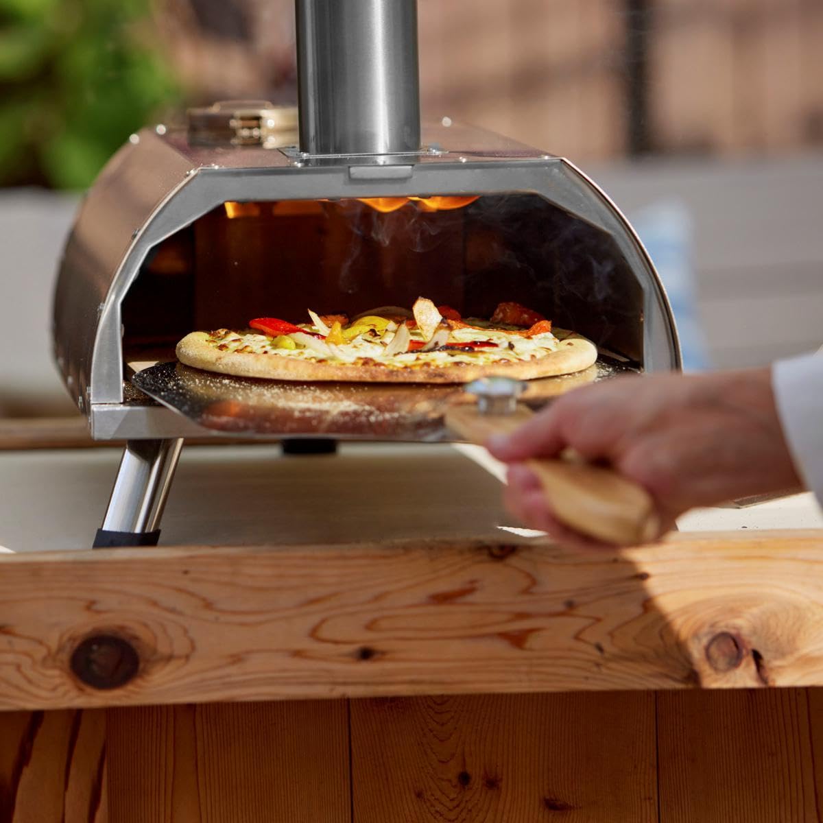 Wolfgang Puck Outdoor Wood Pellet Pizza Oven & Grill w/Peel & Recipes (Renewed)