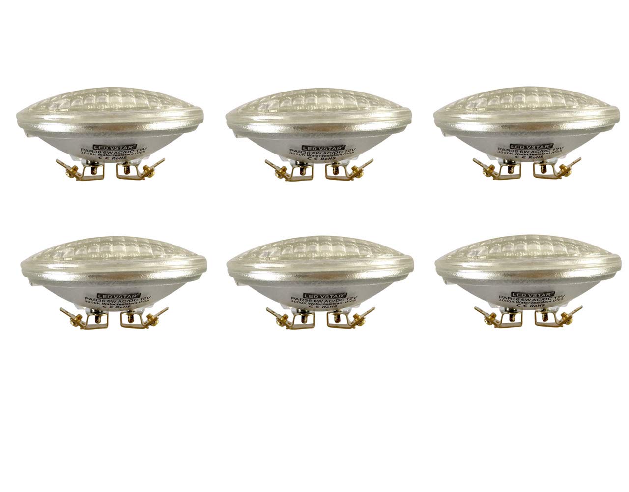 VSTAR LED PAR36 Bulb 6W 12V 650-750lm(35W Halogen Equivalent),3000K Warm White,Water Resistant,Non-dimmable,6 Pack