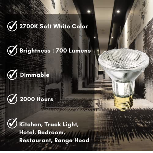 Xtricity PAR20 Halogen Narrow Flood Light Bulb, Halogen Light Bulb, 50W, Dimmable, 700 Lumens, E26 Medium Base, 2700K Warm White, 120V, Ideal for Range Hood Replacement, (4 Pack)