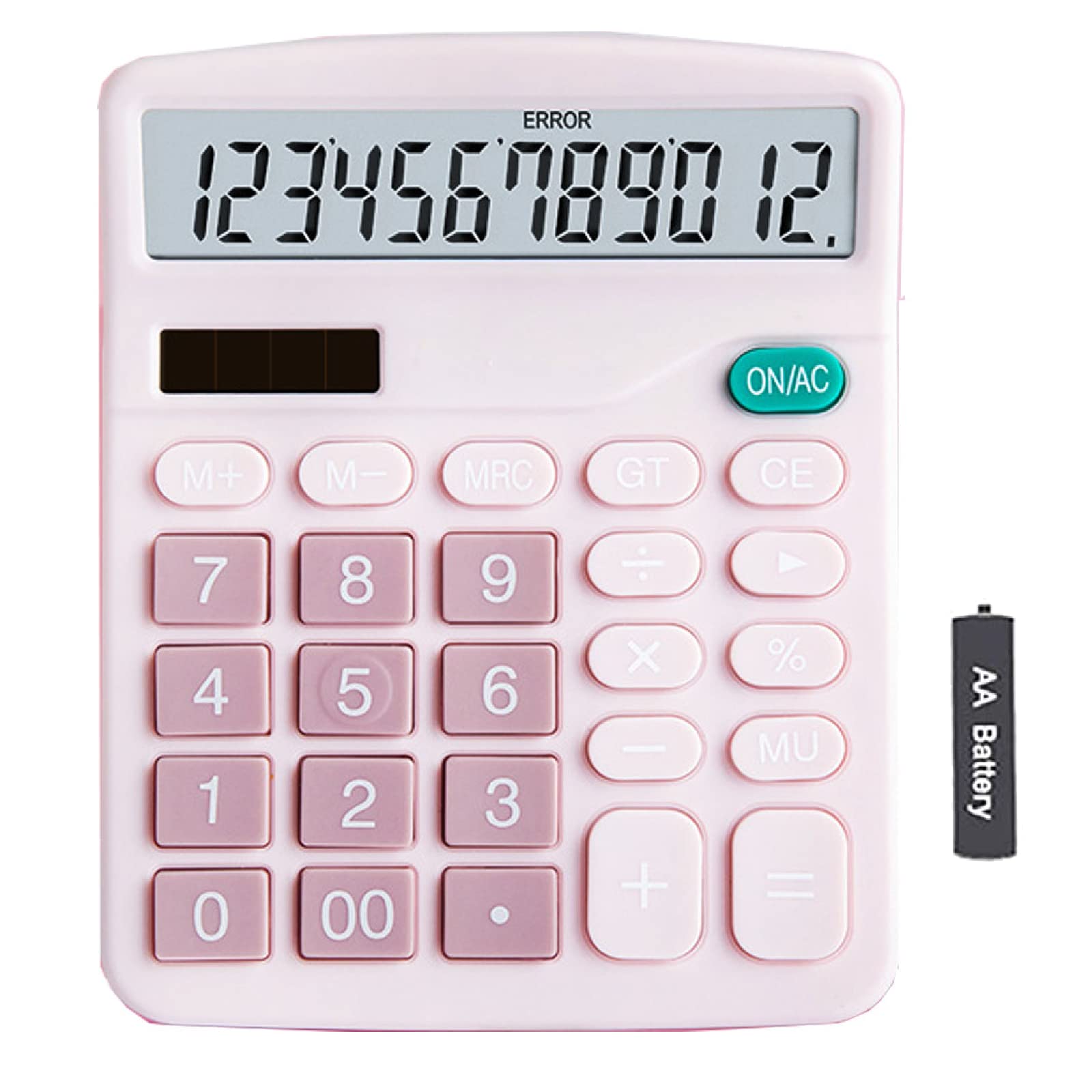 YOUHO Pink Office Desk Calculator, 12-bit Solar Battery Dual Power Standard Function Electronic Calculator with Large LCD Display (1PACKļ¼Pink)