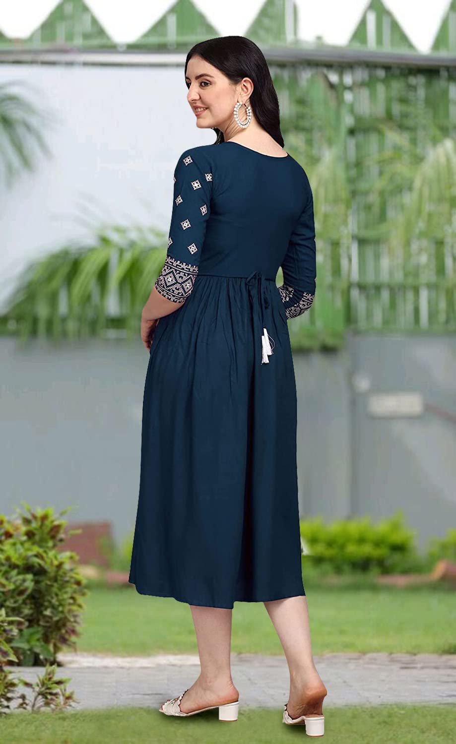 TRENDMALLS Women's Rayon Silk Neck Embroidrey Stitched pleated Kurta/Kurti For Women R17-L